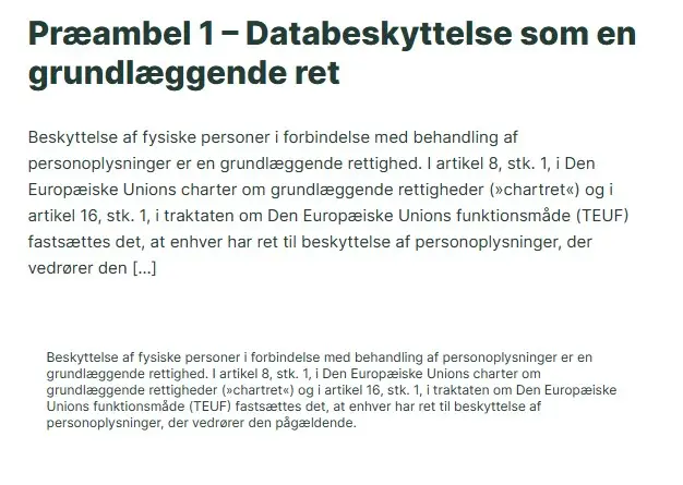 Præambel 1 - Databeskyttelse som en grundlæggende ret - GDPR.DK